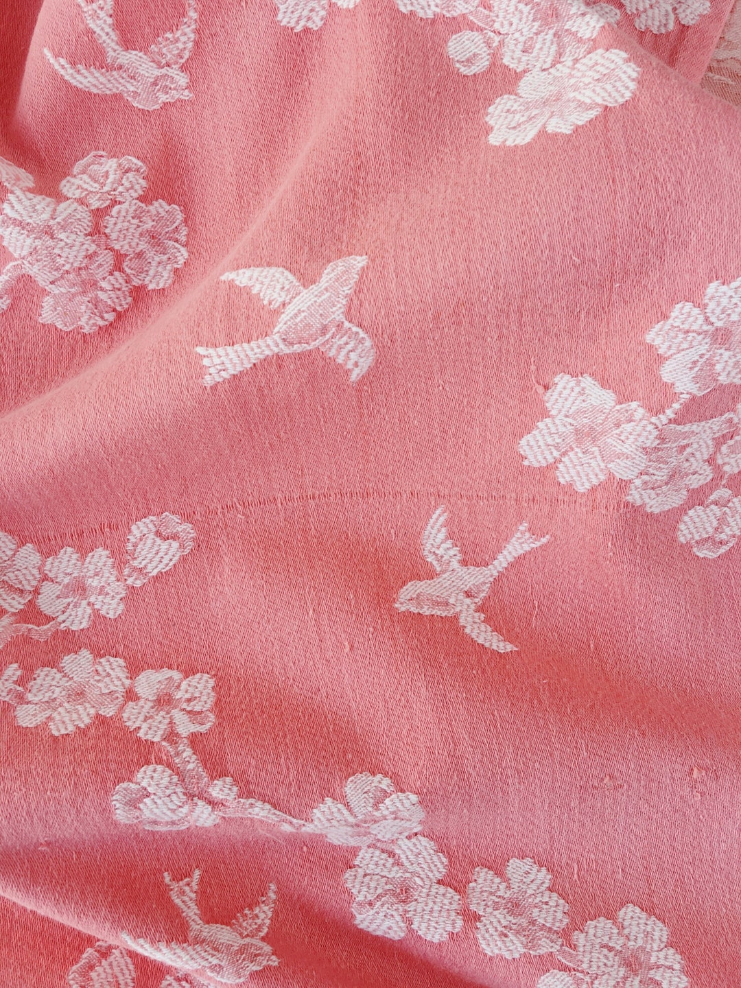 23"x31" WONDERFUL Antique Pink Birds Scene Cotton Ticking Fabric 1930s ...