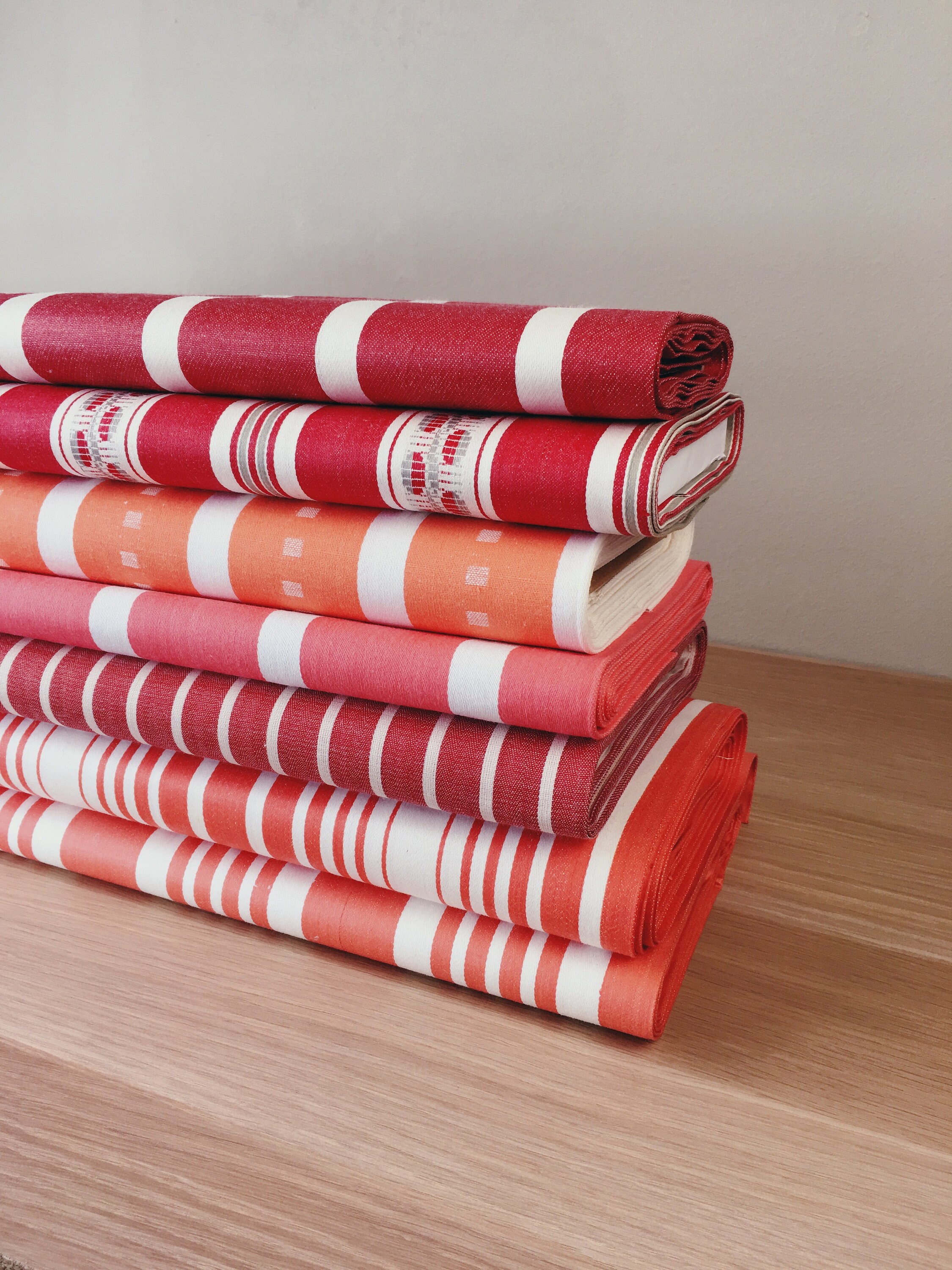 Per Yard - RARE Striped Ticking Fabric 1940s Orange Cotton Fine ...