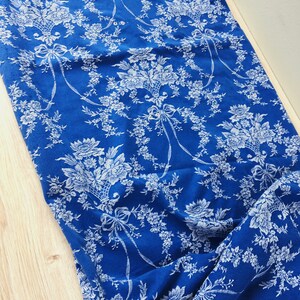 24x39 ANTIQUE Ticking Fabric 1940s Floral Garlands Cobalt Blue Cotton ...