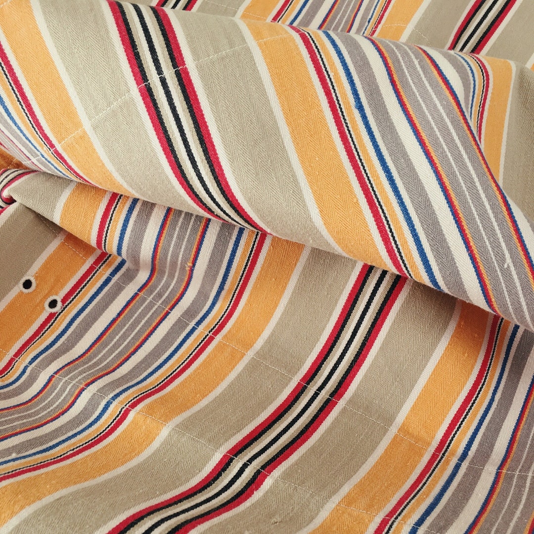 32"x22" Beautiful 1930s Ticking Yellow Taupe Stripes Soft Cotton TWILL ...