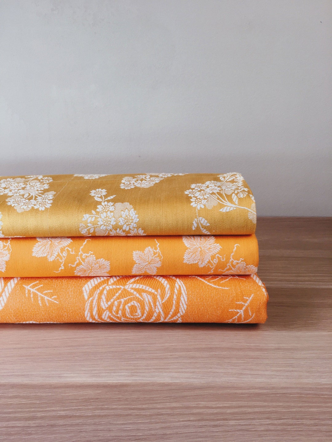 Choose! ANTIQUE Yellow Floral Ticking Fabric 1940s Cotton Fine Interior ...