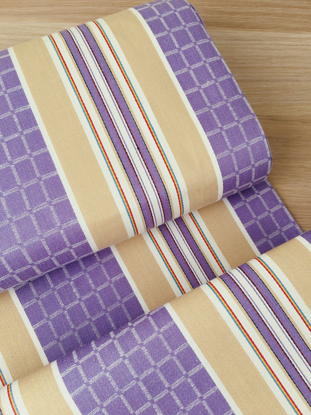 Per Yard - Antique European Ticking Fabric Genuine Color Lilac Stripes ...