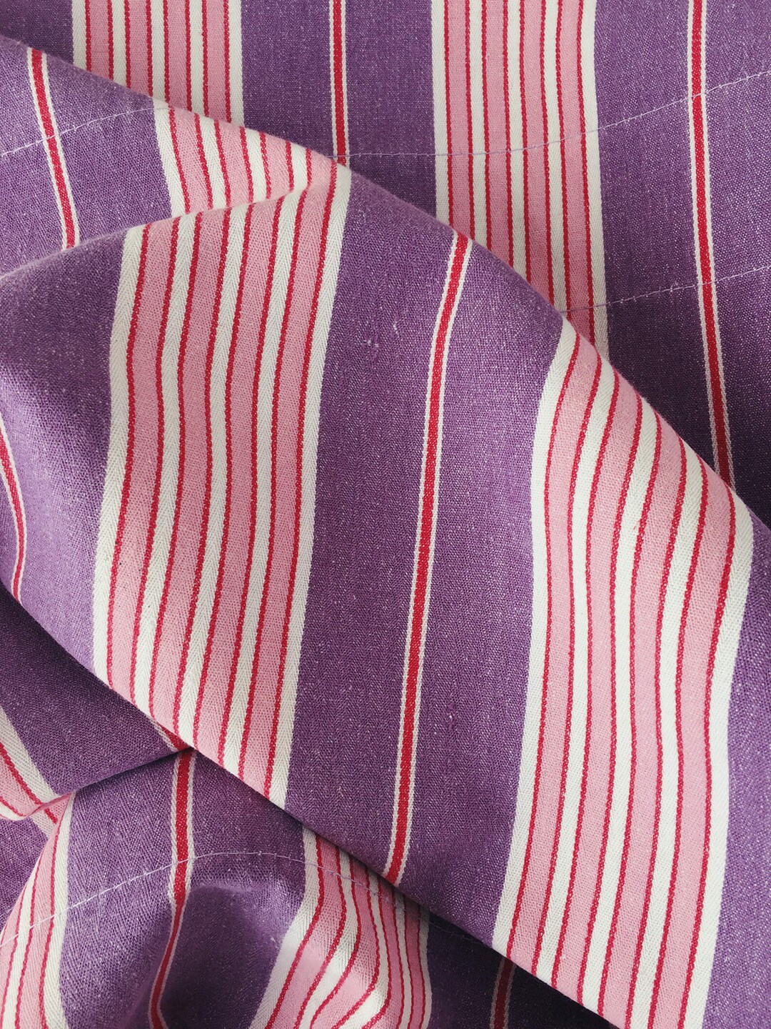 22x64 RARE Antique Ticking Fabric Lilac Pink Striped Material Old Soft Cotton Unique Twill Mid ...