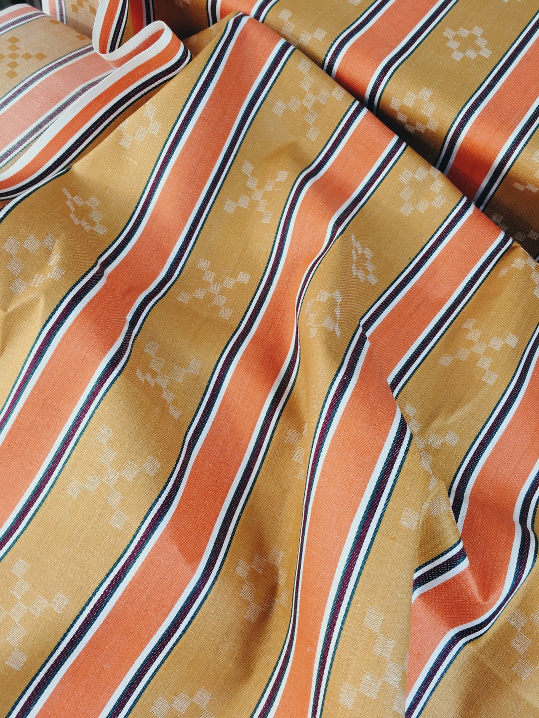 Per Yard - FINE Orange Brown Ticking Fabric Antique Cotton Interior ...