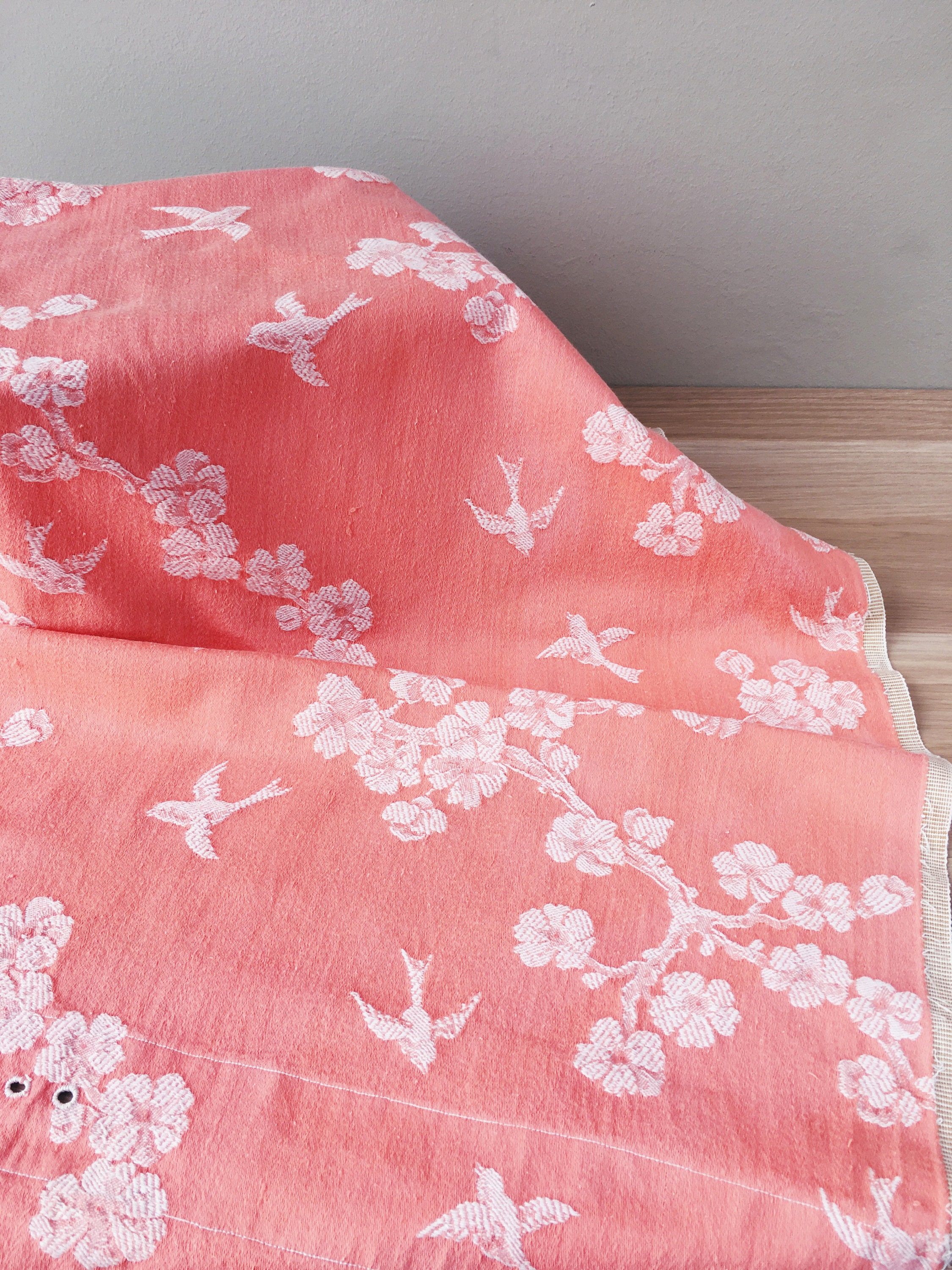 23"x31" WONDERFUL Antique Pink Birds Scene Cotton Ticking Fabric 1930s ...