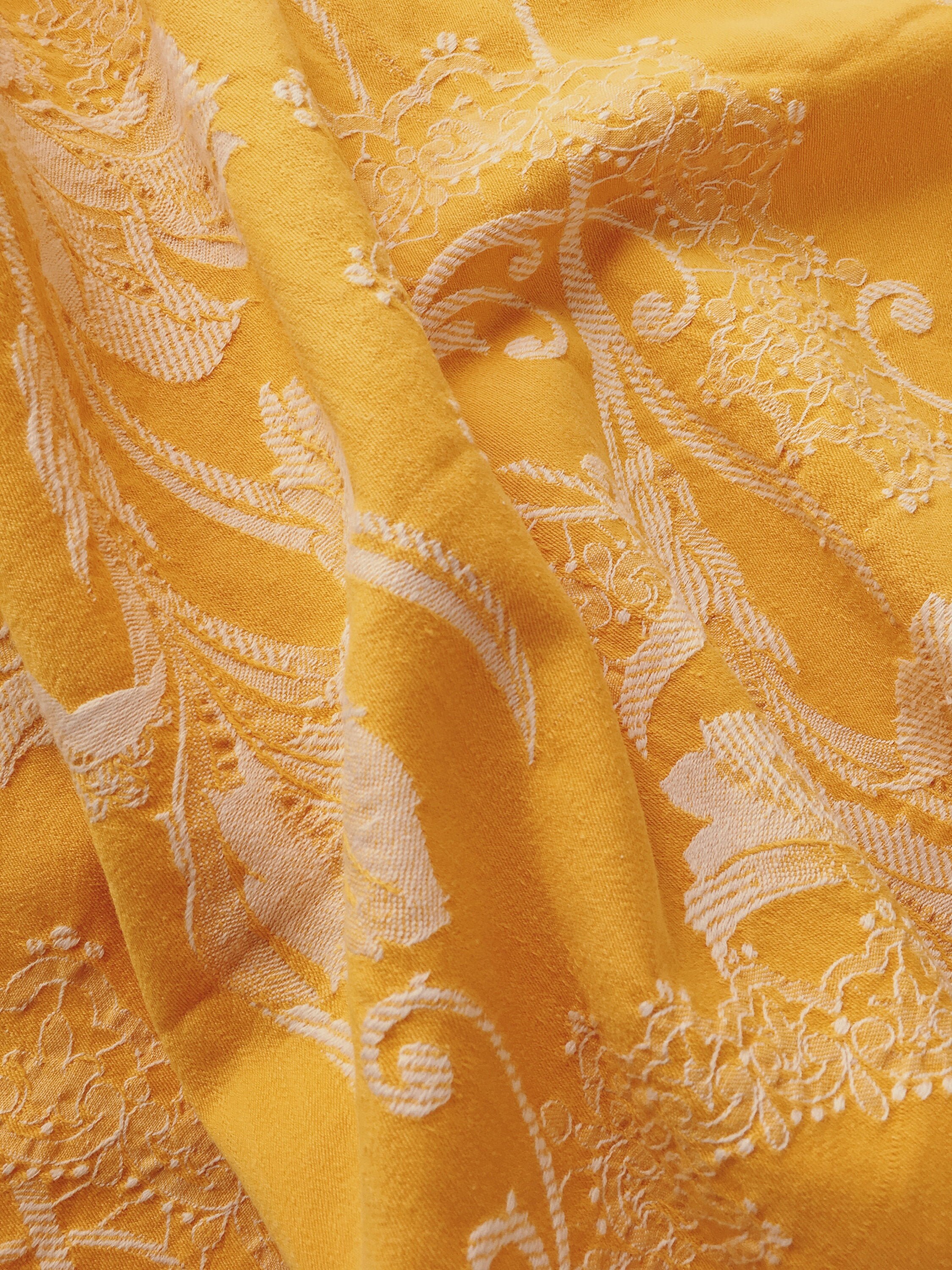50"x35" Vintage Ticking Fabric Golden Yellow Orchids 1950s DELICIOUS ...
