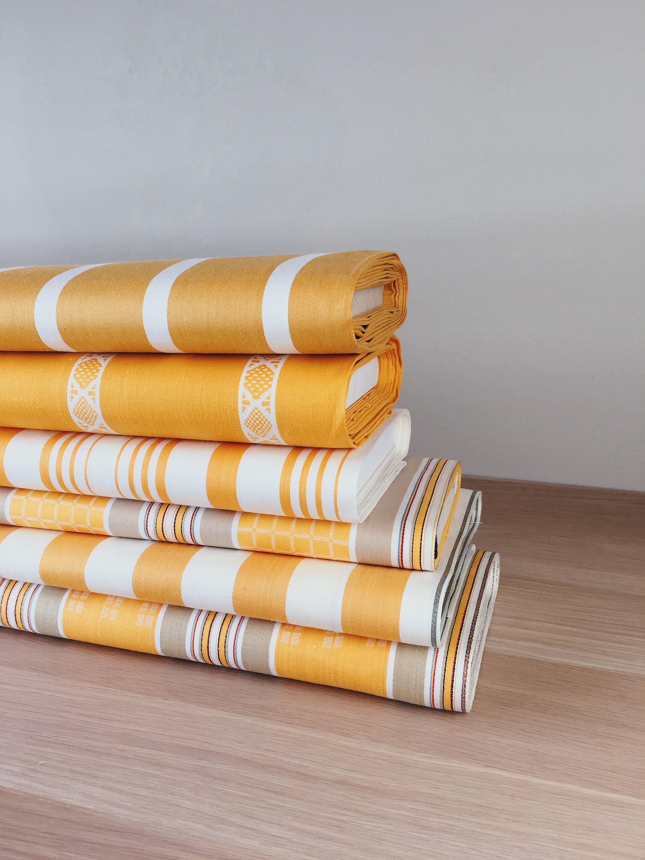 Choose! Antique Yellow Ticking Fabric Stripes Mid 1900s Cotton Yardage ...