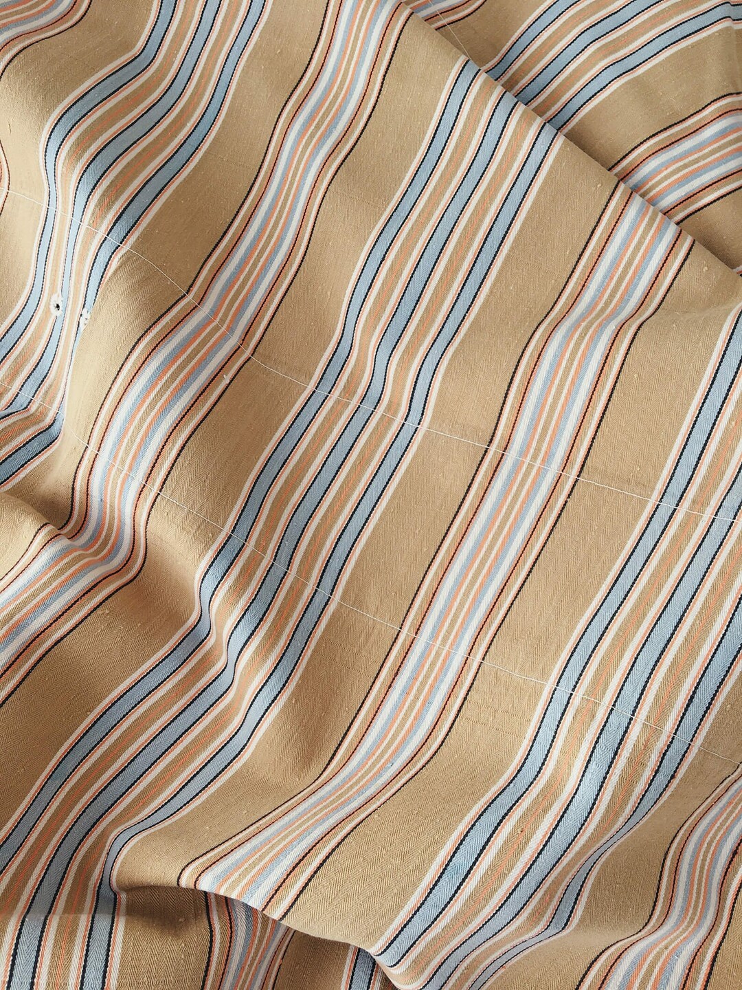 Fabric SAMPLE 4"x4" - Antique Ticking Fabric in Stripes Taupe & Blue ...
