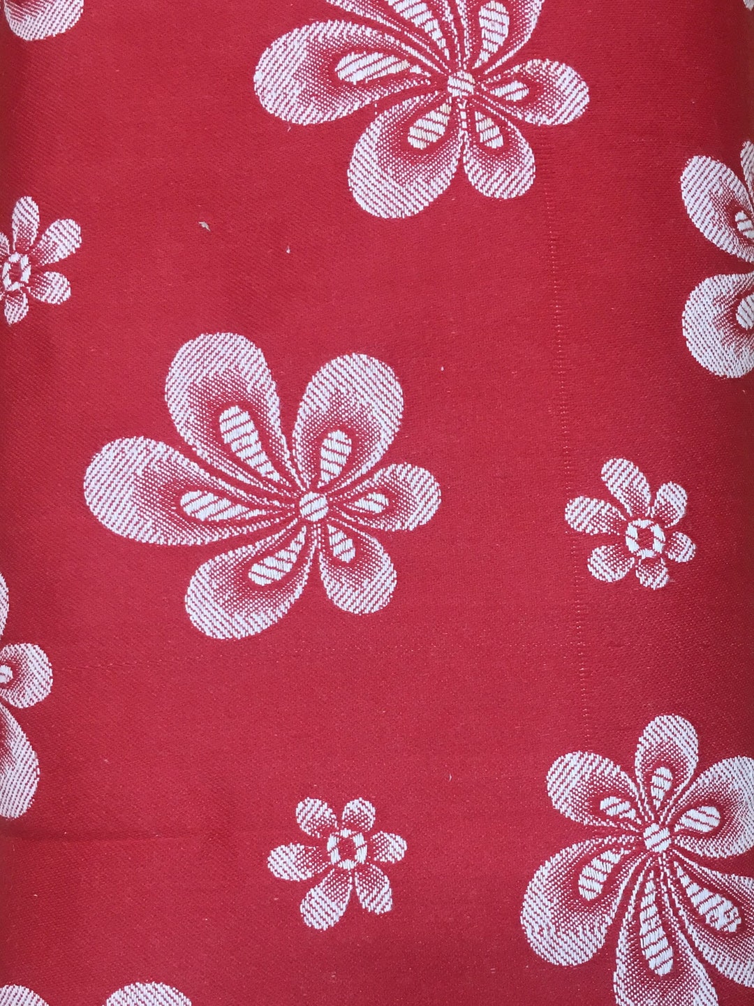 4" X 4" SAMPLE - RARE Antique Red Floral Ticking Fabric 1960s Jacquard ...