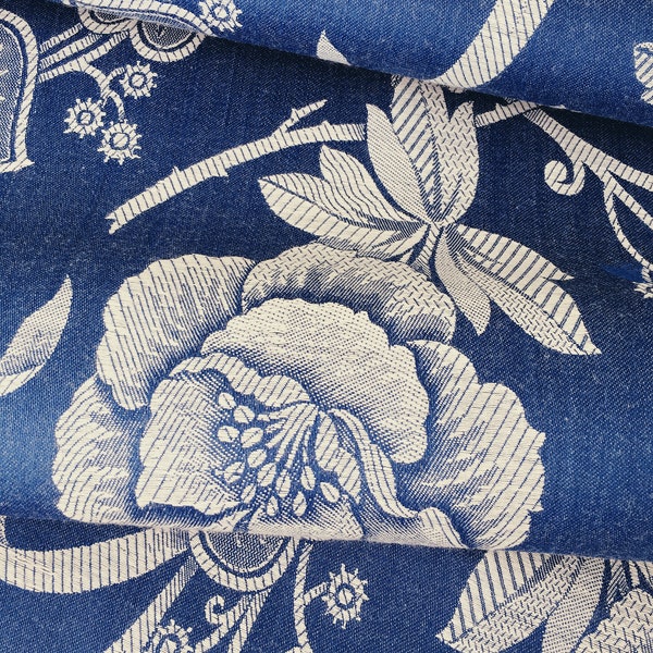 Blue Damask Fabric - Etsy