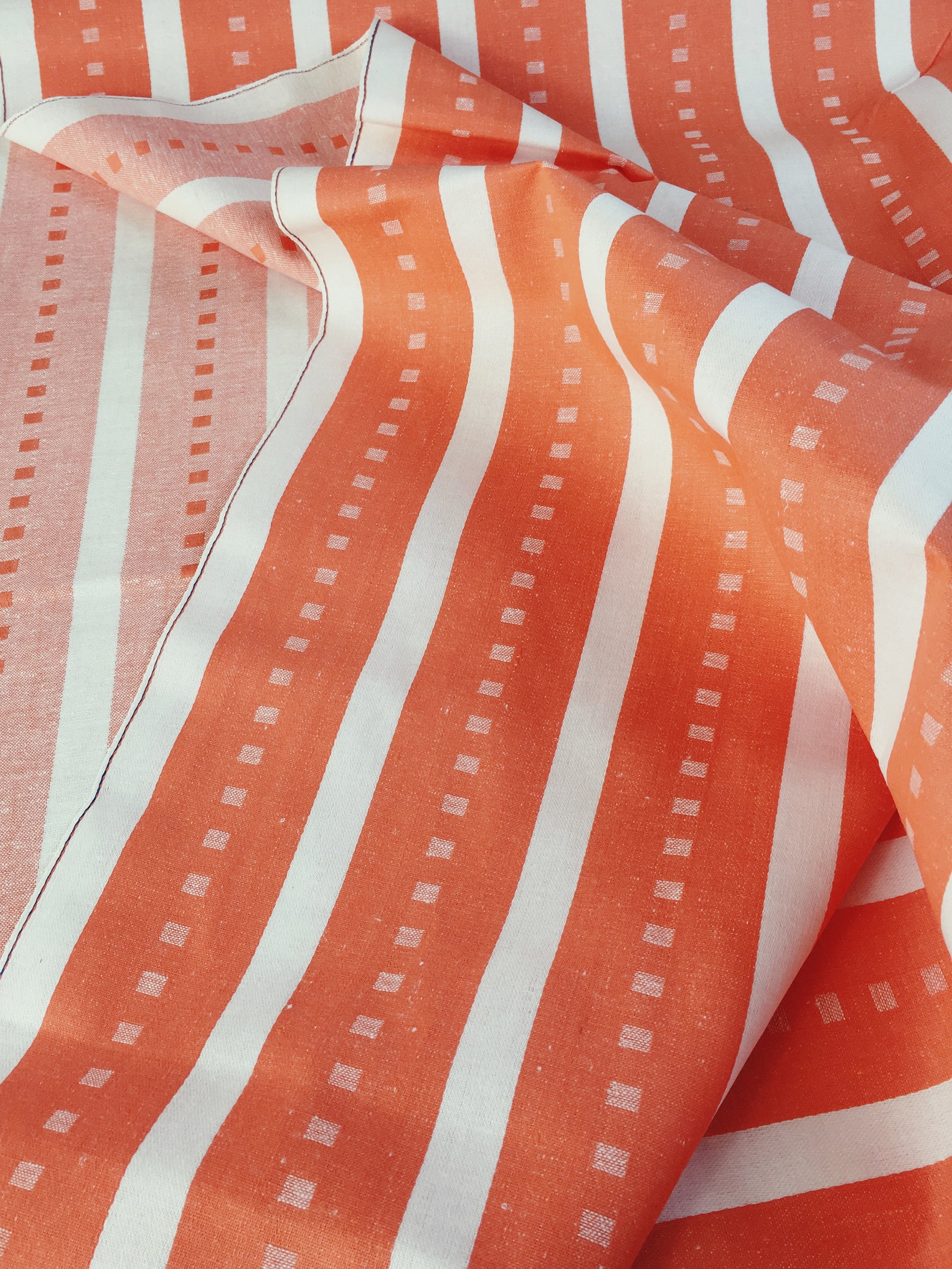 Per Yard - RARE Striped Ticking Fabric 1940s Orange Cotton Fine ...