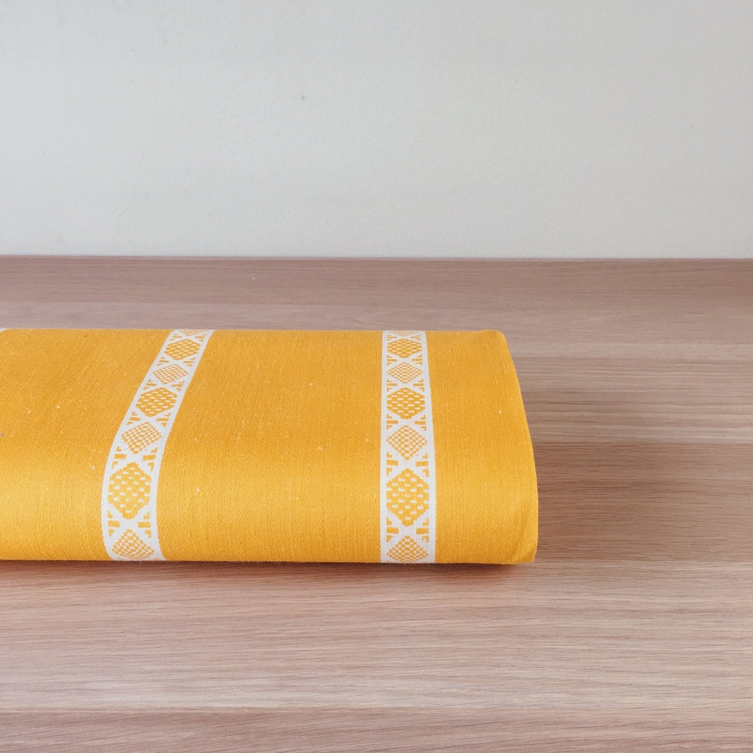 1.96 Yards - RARE Antique Ticking Fabric Yellow White Striped Cotton ...