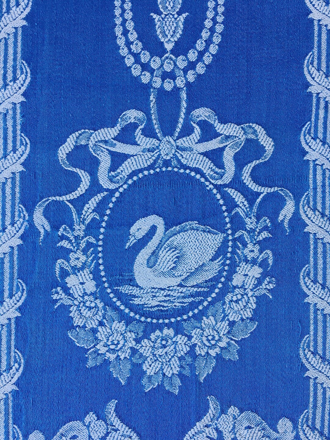 PRE-ORDER - 1930s Rare French Swans Motif Antique Ticking Fabric SOFT ...