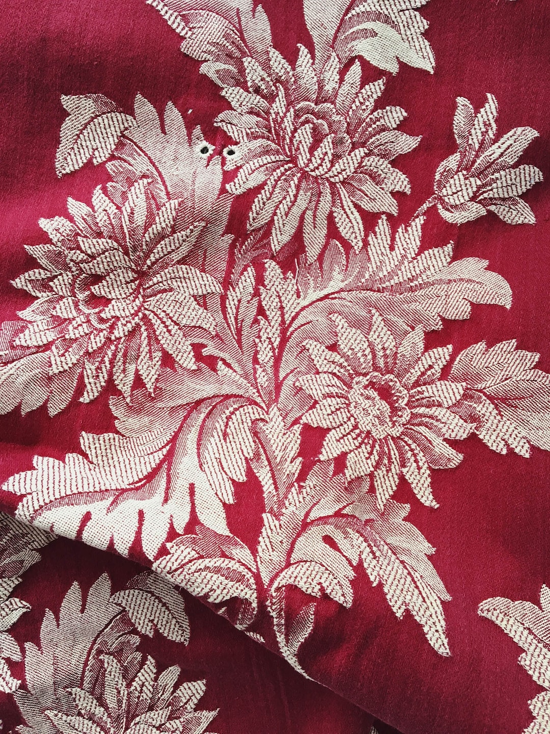 44"x42" RARE Antique Chrysanthemums Floral Ticking Fabric Jacquard ...