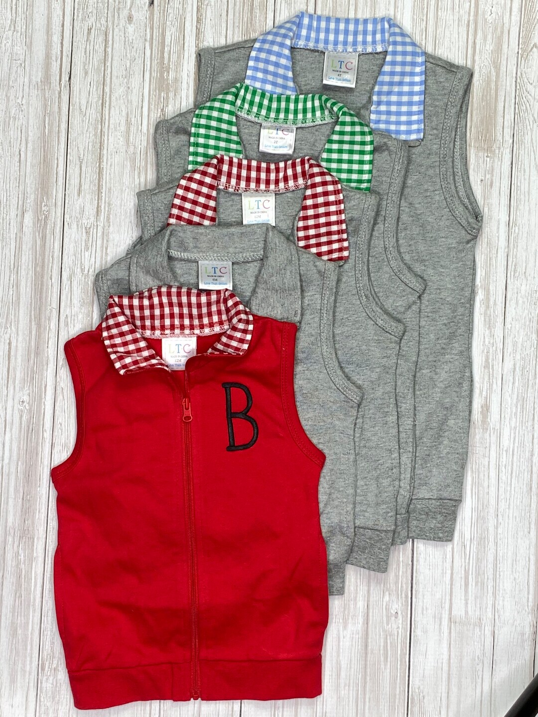 Boys Personalized Gingham Trim Vest, Full Zip Vest Jacket, Fall ...