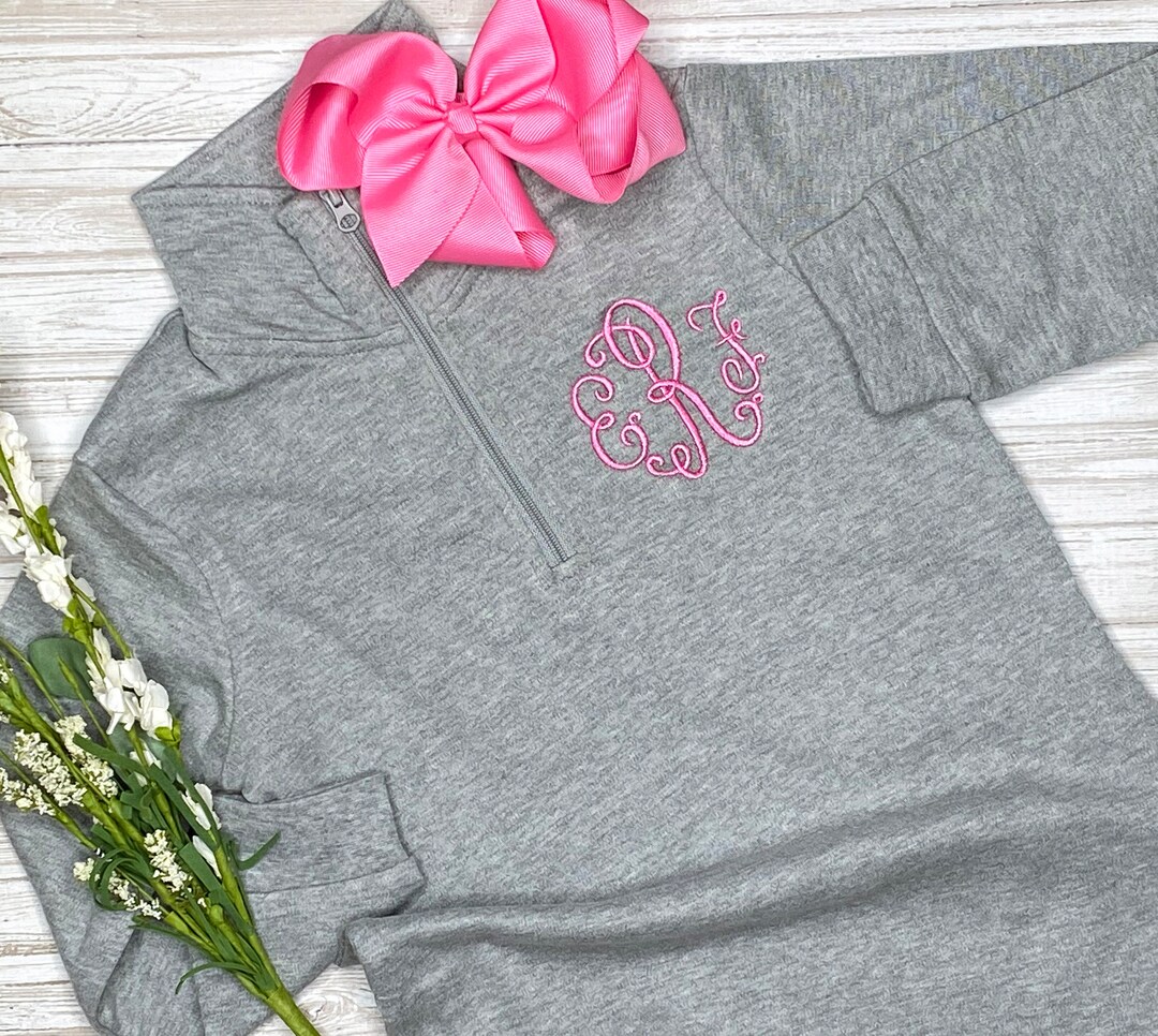 Girls Monogrammed Pullover: Quarter Zip Cotton Jacket - Etsy