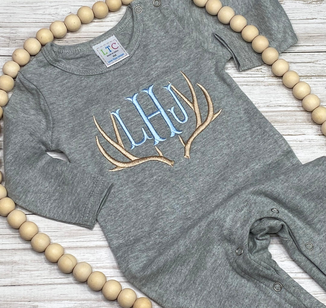 Monogrammed Baby Romper: Gray Antler Outfit, Coming Home Outfit - Etsy