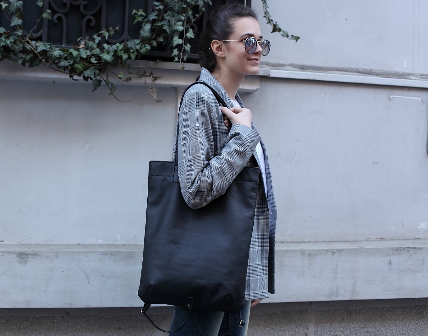 Tote Backpack Black Leather Bag, Versatility Bag - Etsy