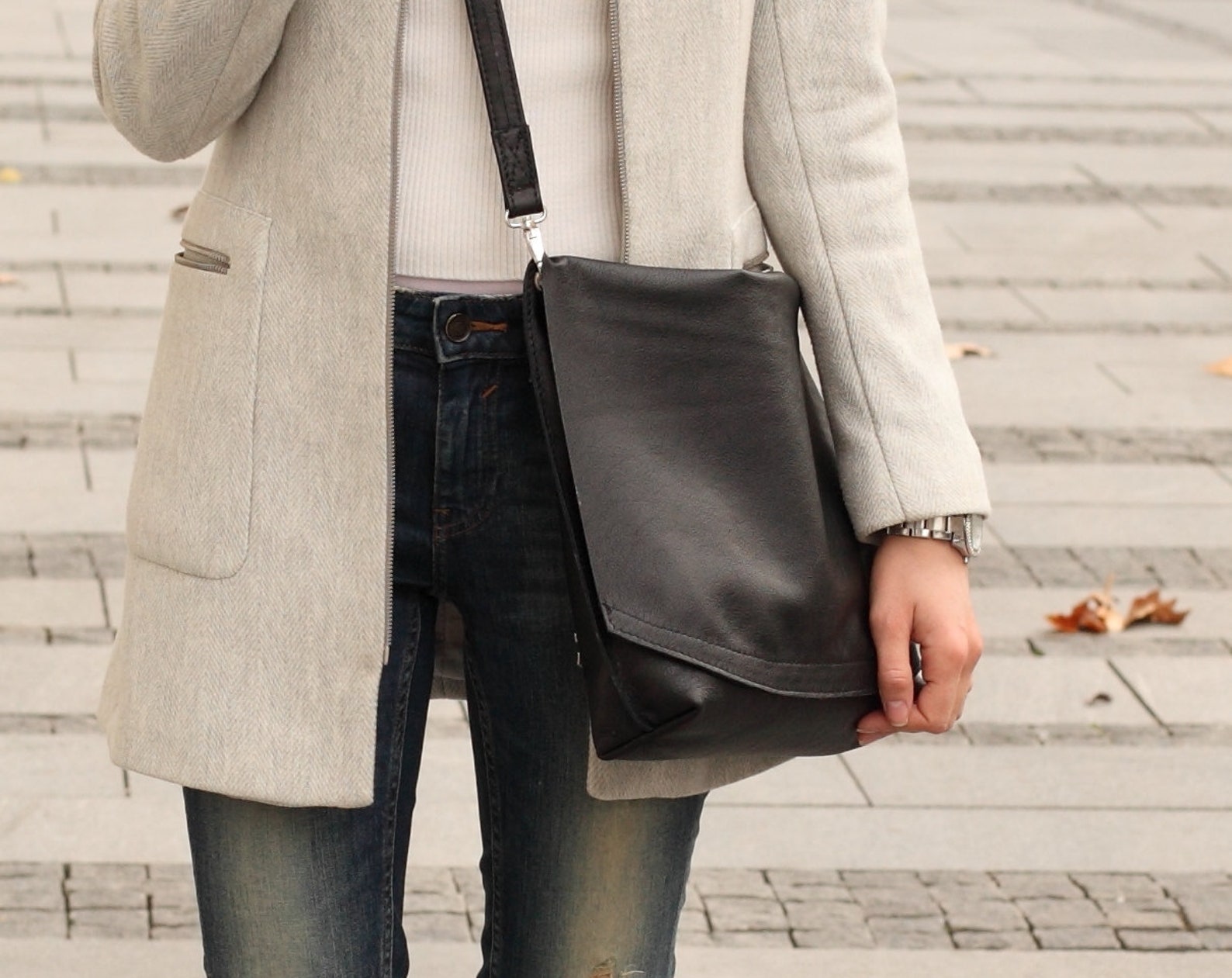 Black Leather Bag, Crossbody Hobo Bag, Messenger Bag - Etsy