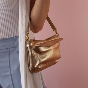 Small Gold Leather Bag, Evening Gold Bag, Wedding Bag, Small Golld ...