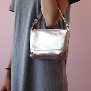 Silver Leather Small Crossbody Bag, Silver Evening Bag, Hand Bag ...