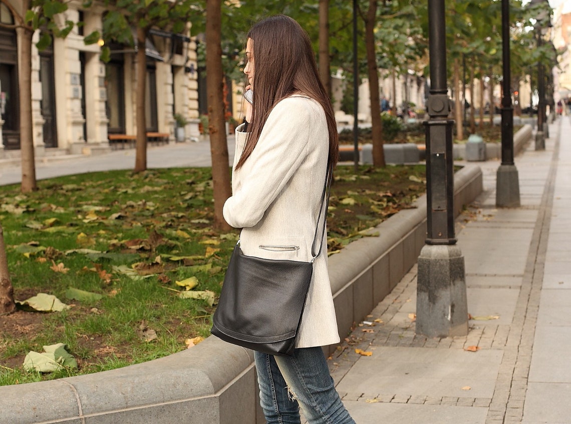 Black Leather Bag, Crossbody Hobo Bag, Messenger Bag - Etsy