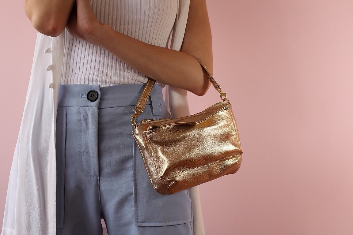 Small Gold Leather Bag, Evening Gold Bag, Wedding Bag, Small Golld ...