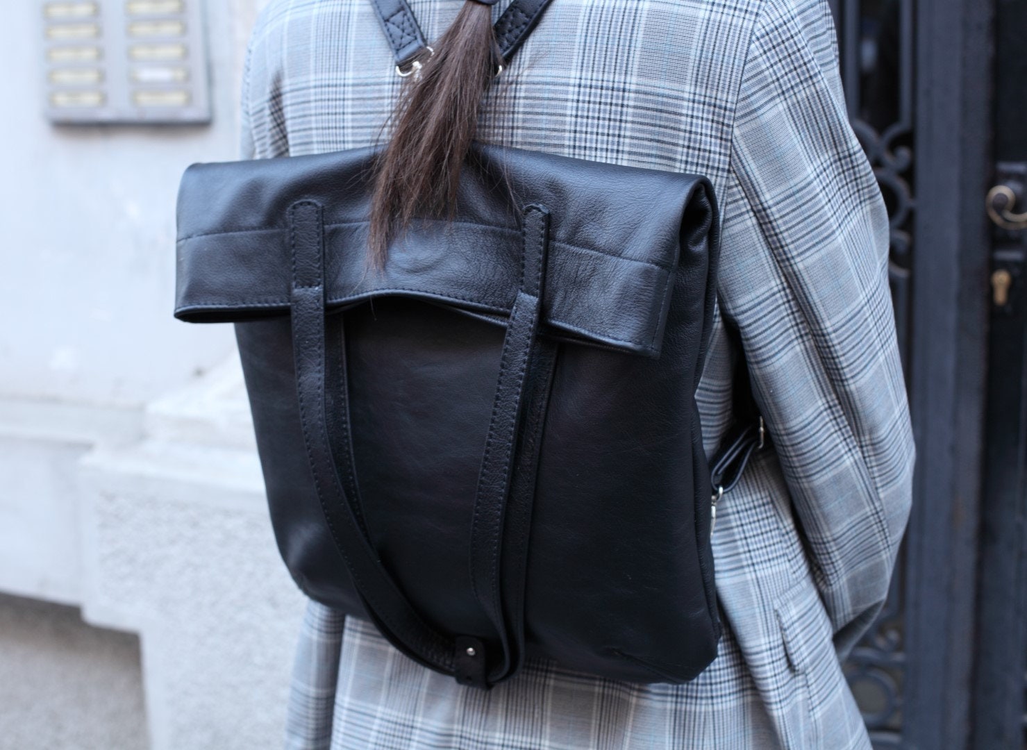 Tote Backpack Black Leather Bag, Versatility Bag - Etsy