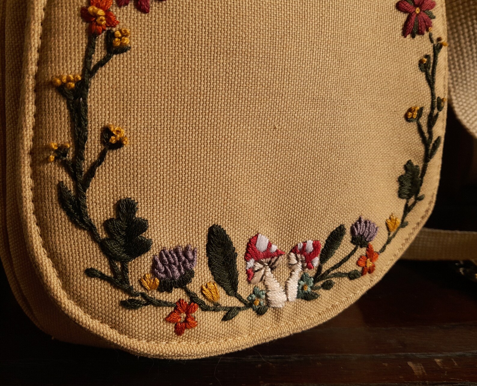 Hand Embroidered Mushroom Floral Cottage Core Style Satchel - Etsy