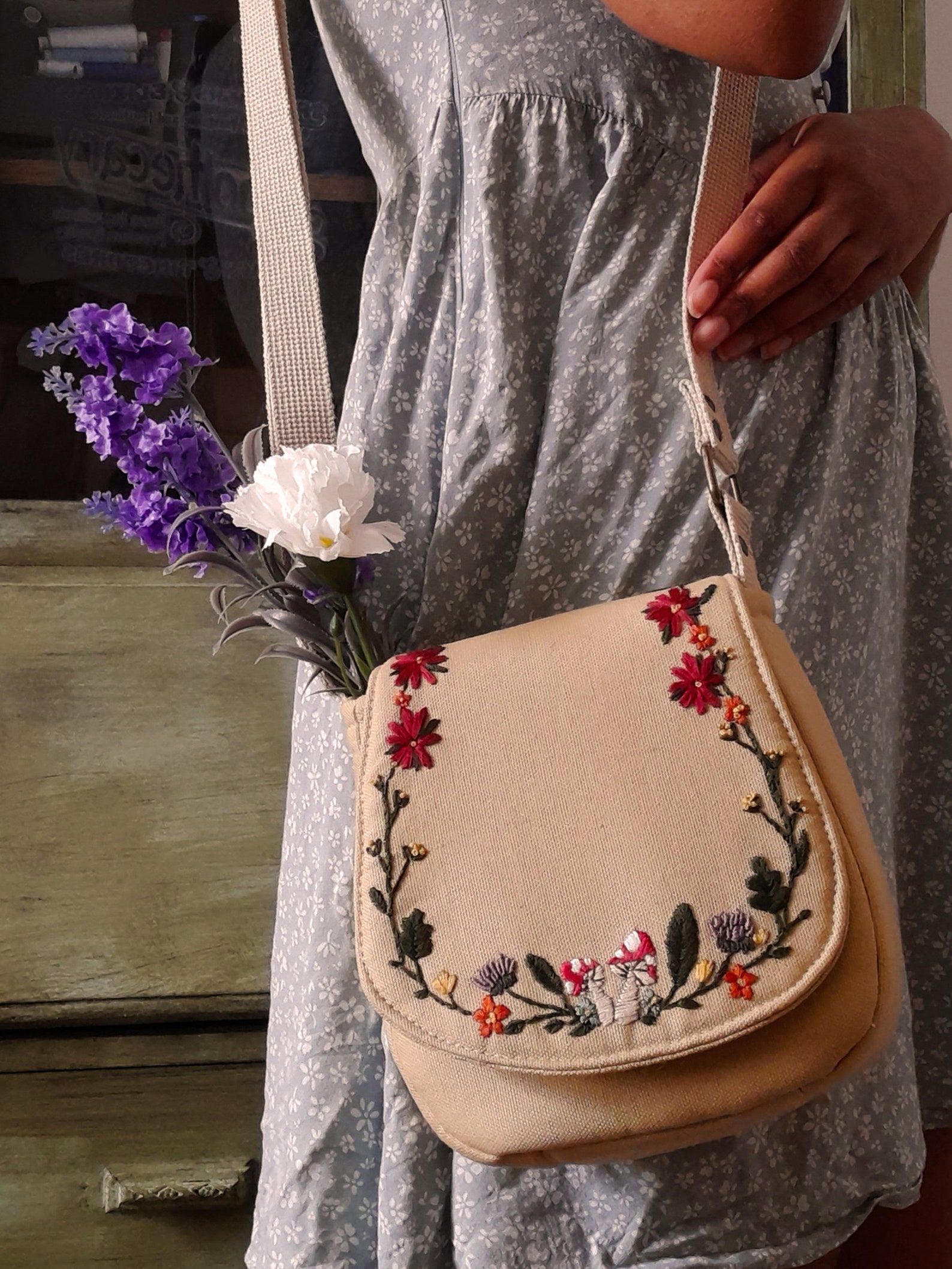 Hand Embroidered Mushroom Floral Cottage Core Style Satchel - Etsy