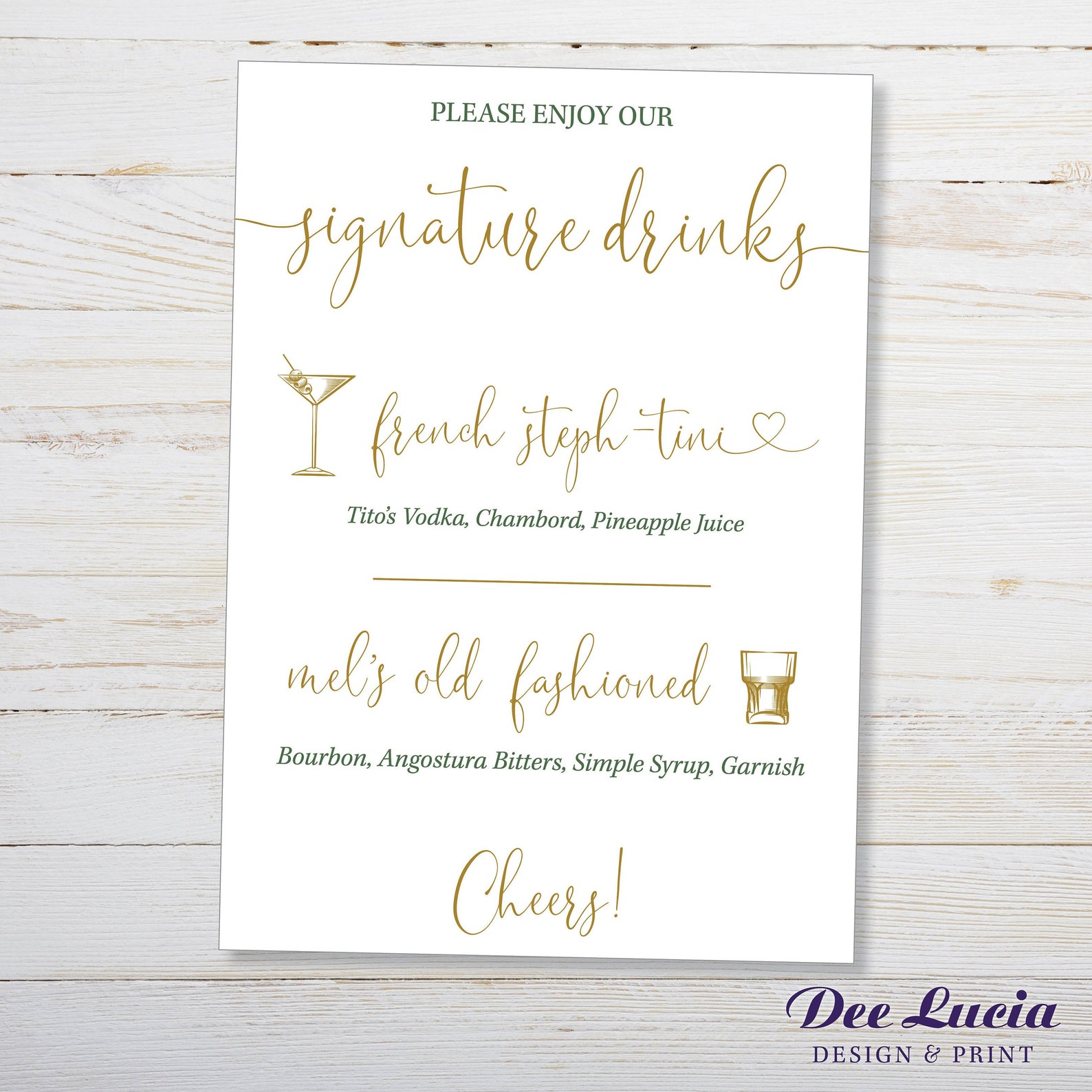 Signature Drink/bar Sign. Custom Printed Sign Mounting | Etsy