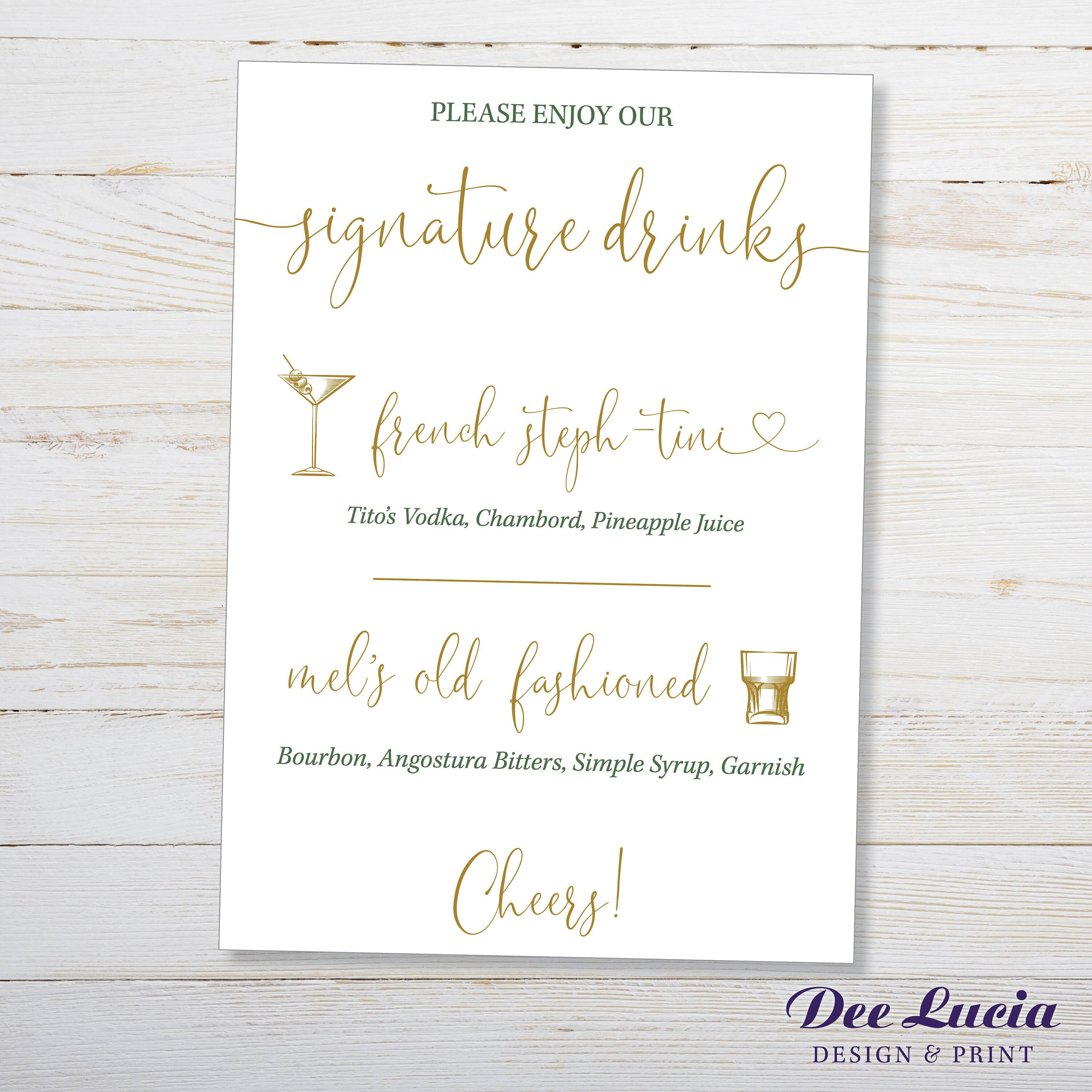 Signature Drink/bar Sign. Custom Printed Sign Mounting | Etsy