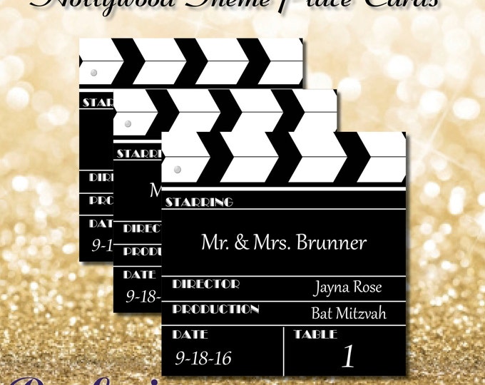 Hollywood Theme Clapboard Place Cards Printed With Guest Name and Table ...