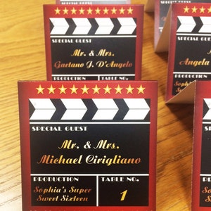 Hollywood theme place cards printed with guest name and table | Etsy