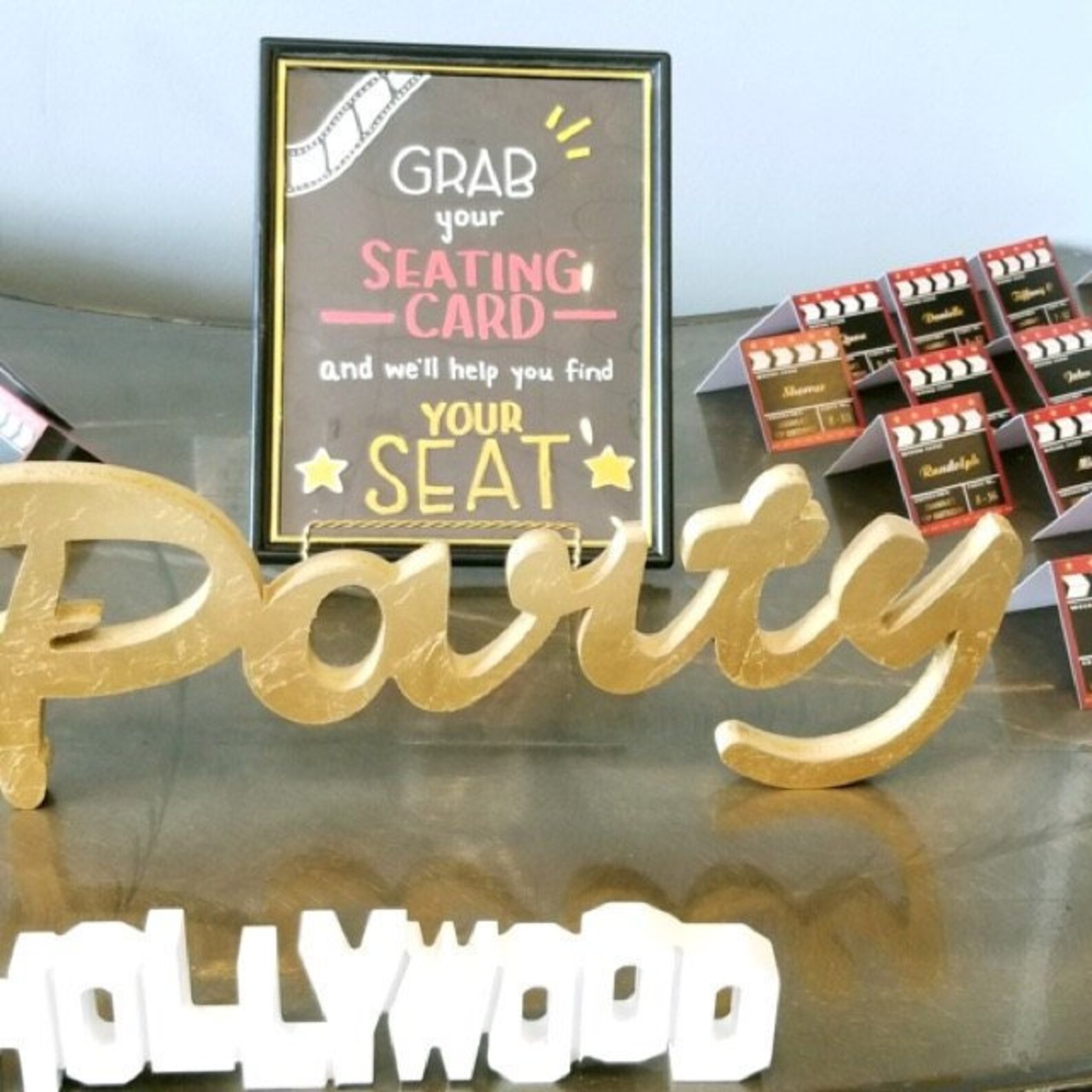 Hollywood theme place cards printed with guest name and table | Etsy