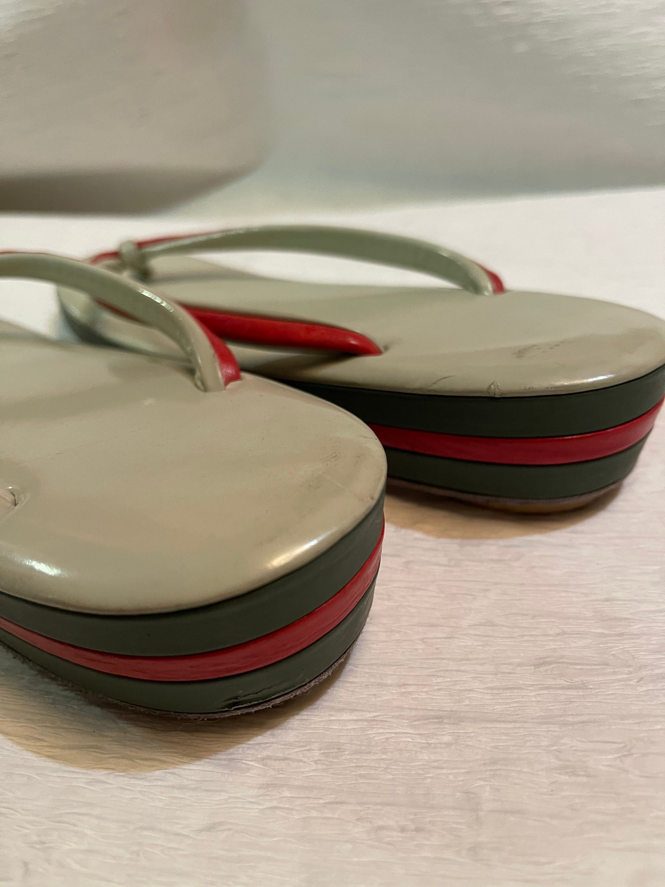 Vintage Japanese Grey Vinyl Zori With Red and Grey Hanao Straps Kimono ...