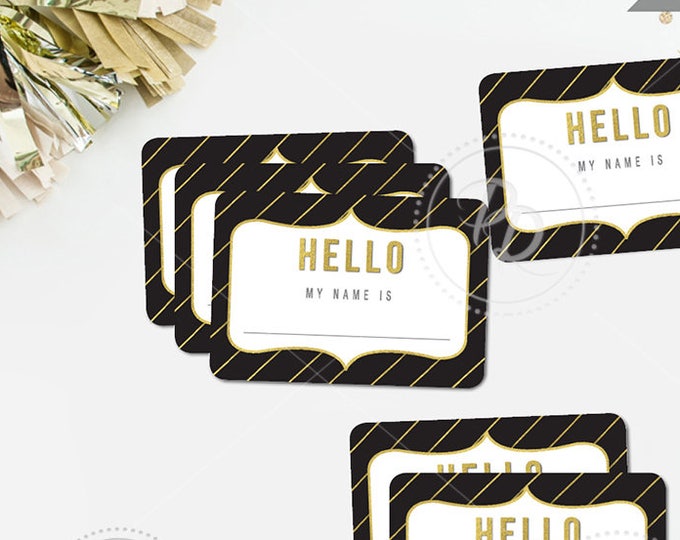Name Tags Gold Black Pinstripe Printable Party Event Birthday Wedding ...