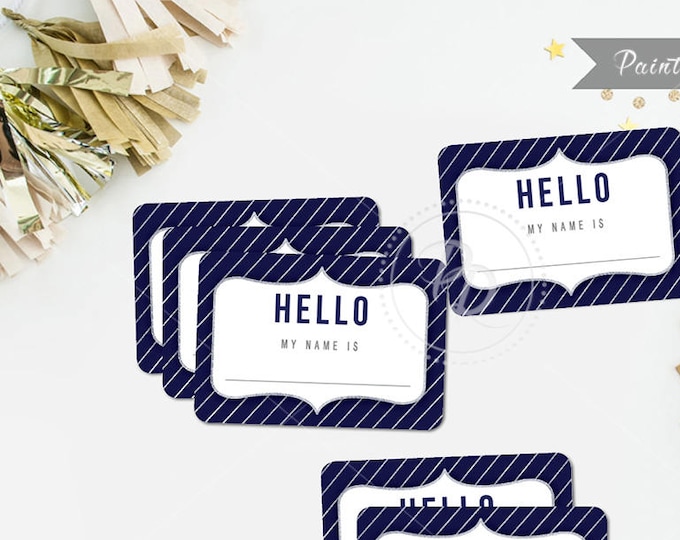 Name Tags Navy Blue Silver Pinstripe Printable Party Business Event ...