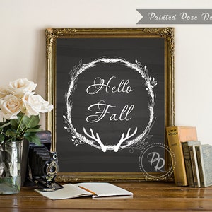 Art Print - Hello Fall Thanksgiving Autumn Chalkboard Digital Printable ...