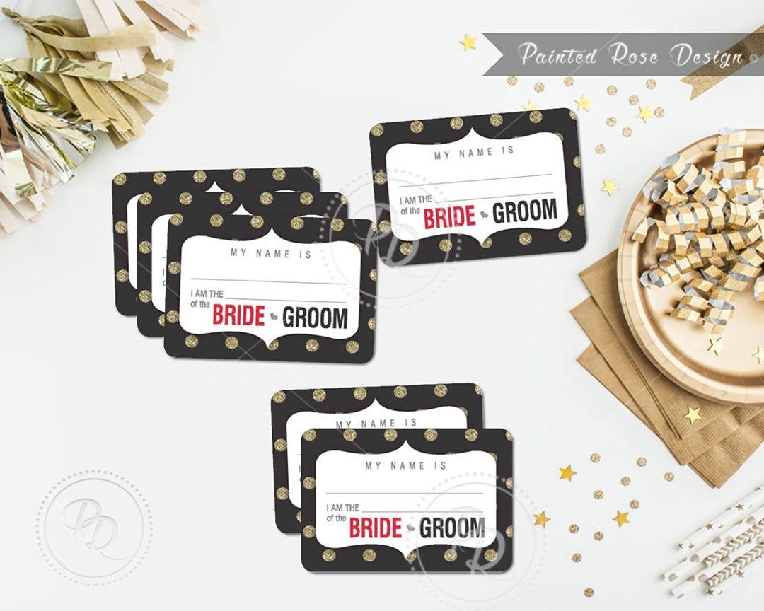 Name Tags Red Black Gold Polka Dot Printable Event Wedding Engagement ...