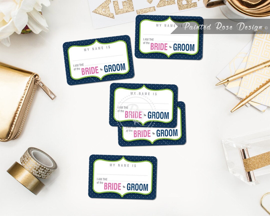 Name Tags Green and Navy Pin Dot Printable Event Wedding Engagement ...