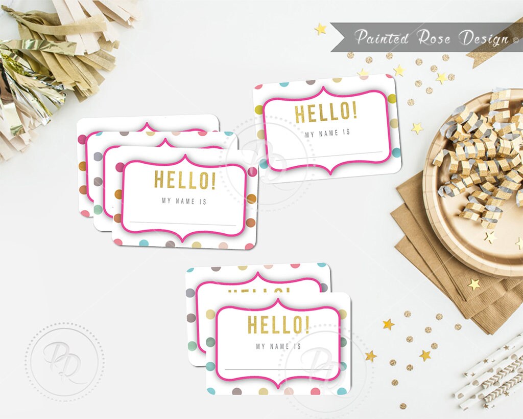 Name Tags Multi Colored Polka Dot Printable Party Event Birthday ...