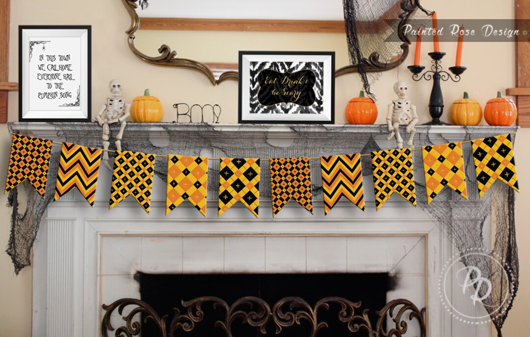 Halloween Pattern Pennant Flag Banner Rectangle Bunting Fall Autumn ...