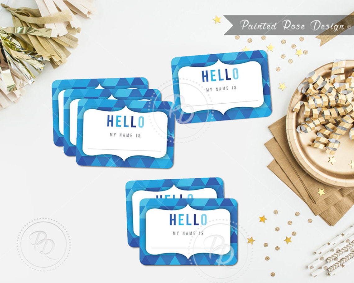 Name Tags Blue Geometric Printable Party Event Birthday - Etsy