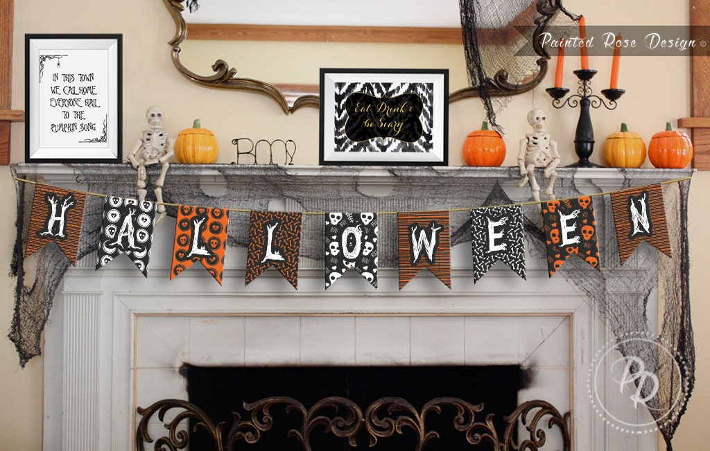 INSTANT DOWNLOAD Halloween Pennant Flag Banner Rectangle Bunting Fall ...