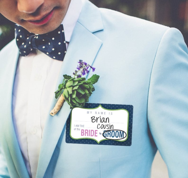 Name Tags Green and Navy Pin Dot Printable Event Wedding Engagement ...