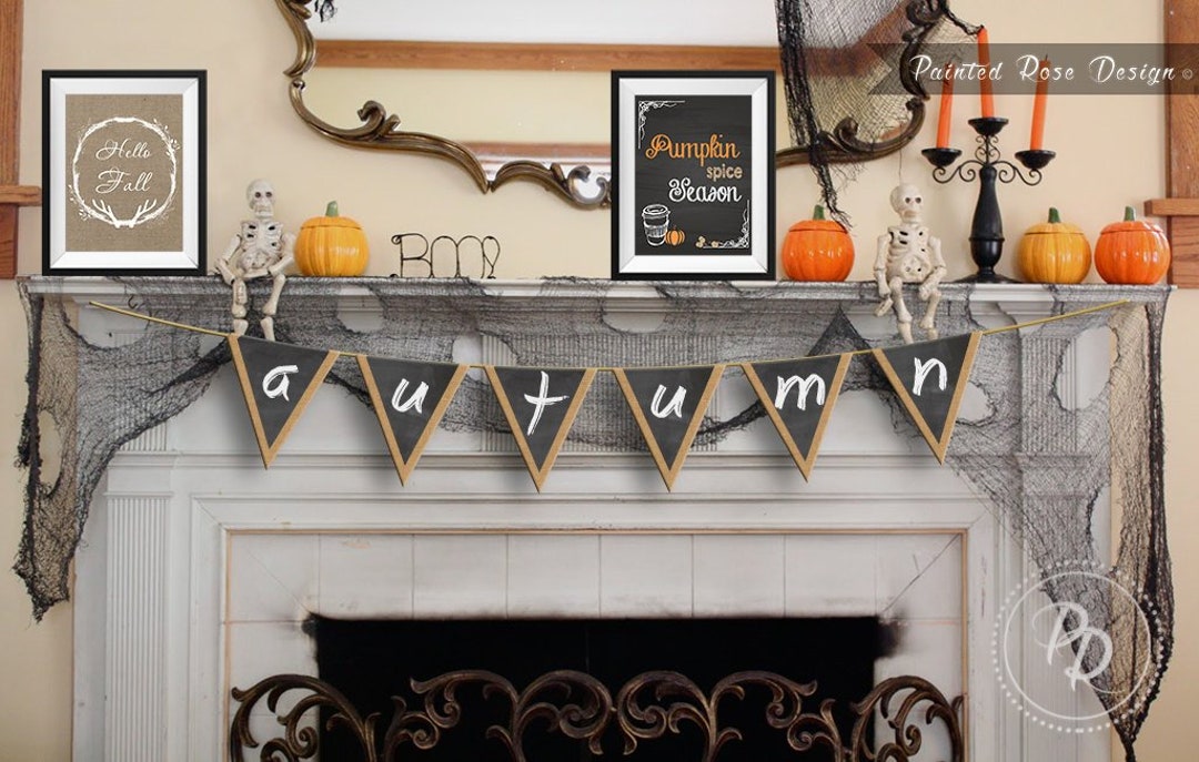Autumn Fall Pennant Flag Banner Chalkboard Burlaptriangle Bunting - ILF ...