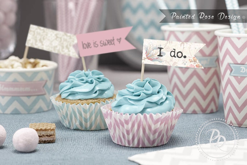 Cupcake Toppers Shabby Chic Vintage Wedding Dessert Flags Labels ...