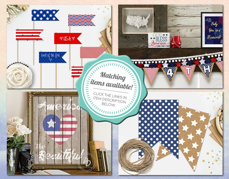 INSTANT DOWNLOAD 4th of July Pennant Flag Banner Vintage Americana ...