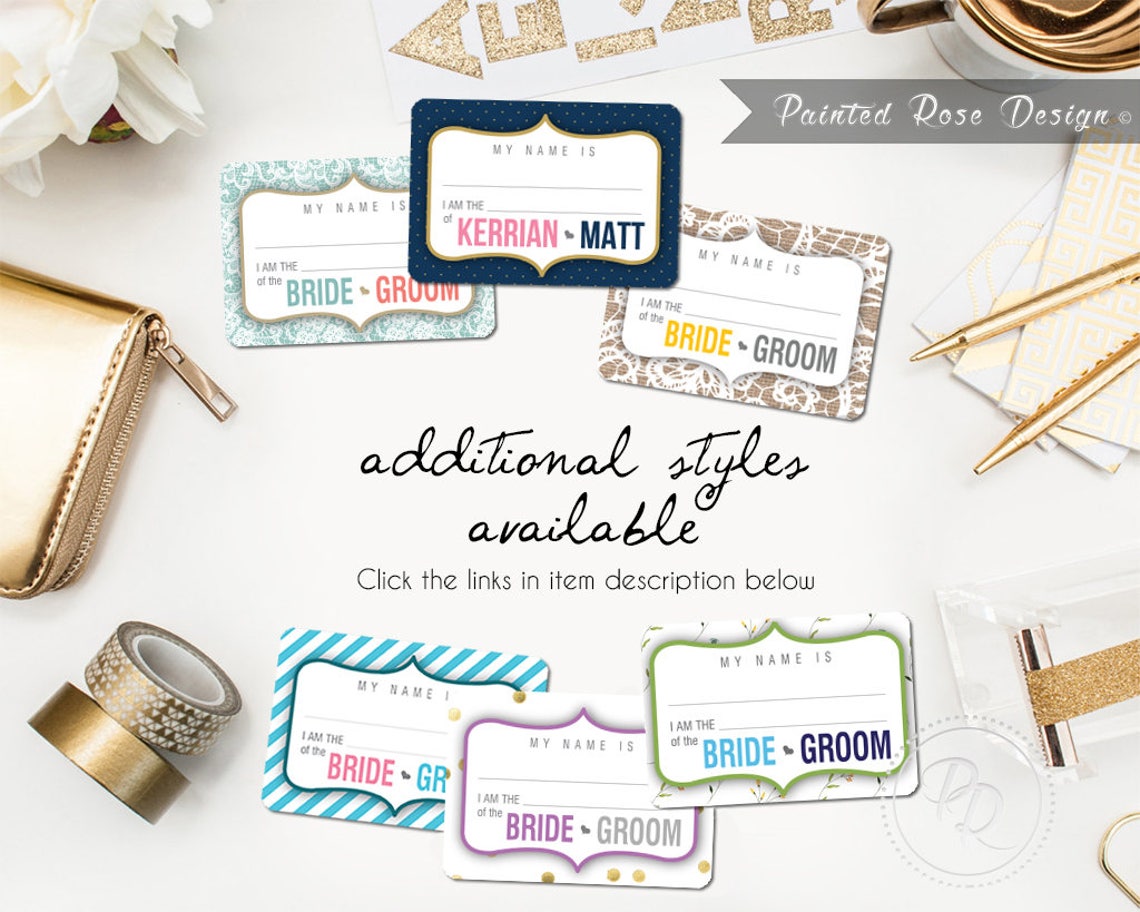 Name Tags Floral Gold Printable Party Event Birthday Wedding Retirement ...